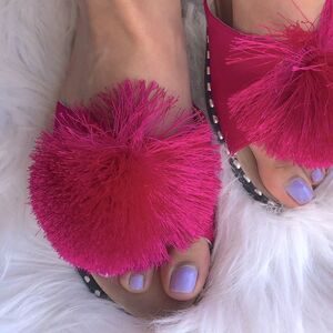 Verano Rio | Shoes | Size1 Bright Fuchsia Pink Pom Pom Silver Stud Slip ...